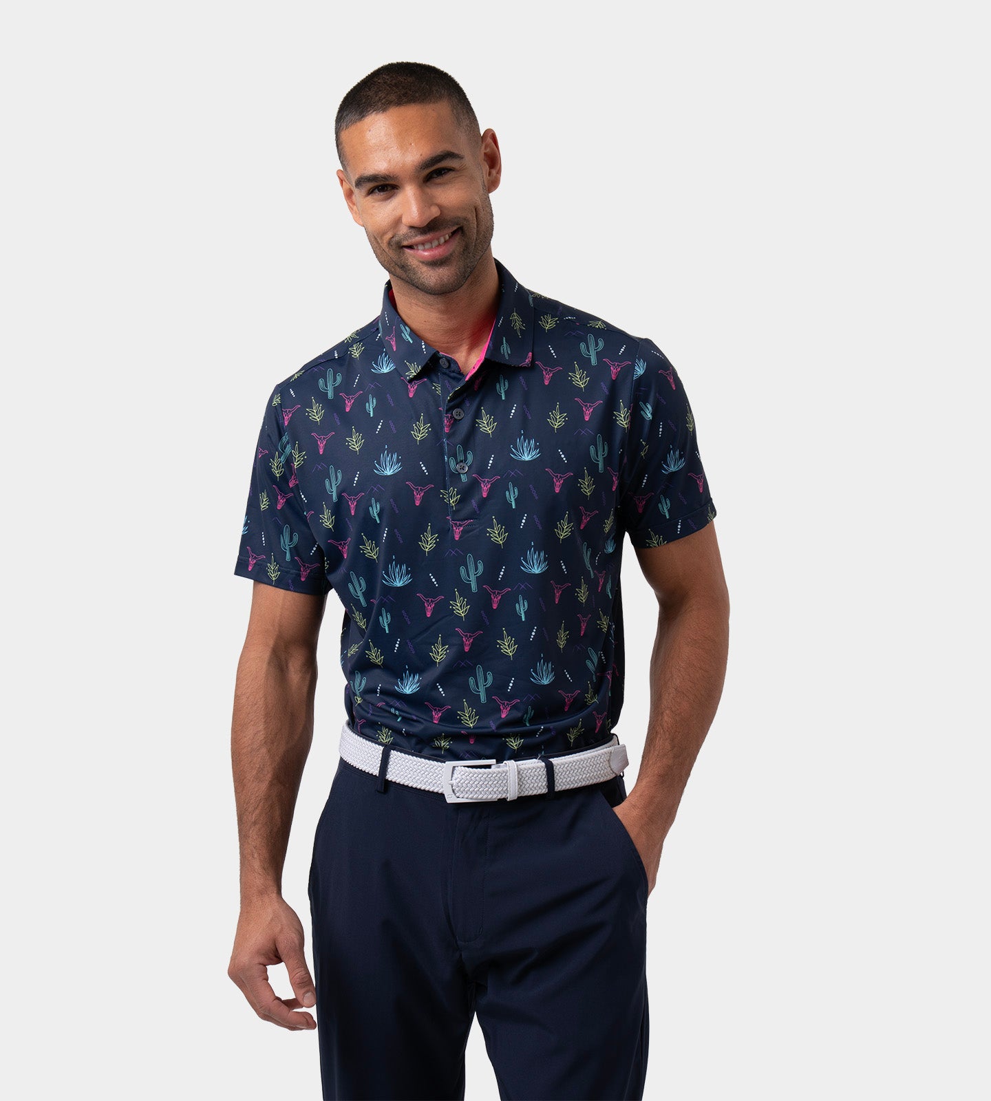 Neon Desert Polo in Navy | Golf Lightweight Polos | Druids