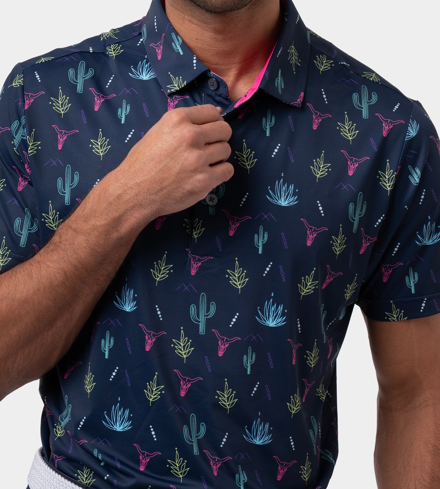 Neon Desert Polo in Navy | Golf Lightweight Polos | Druids